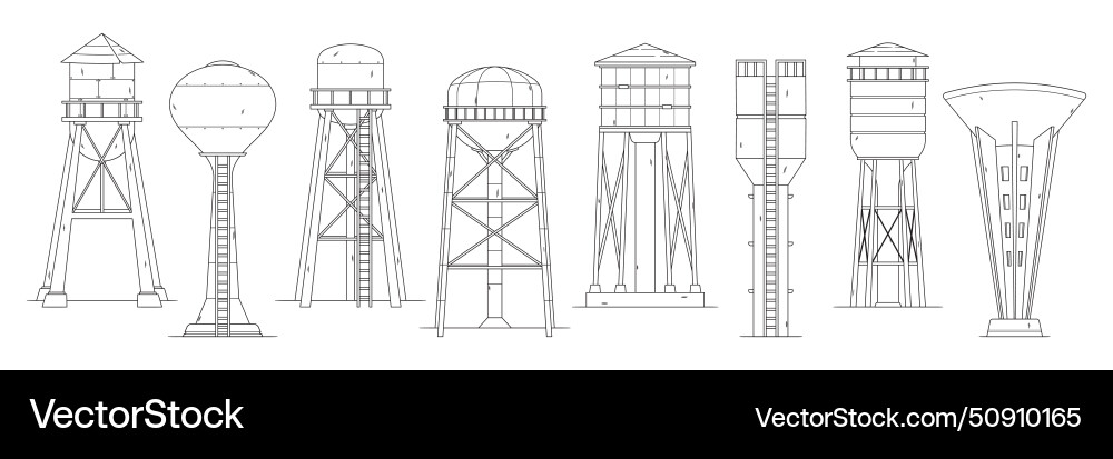 Water towers isolated outline monochrome Vector Image
