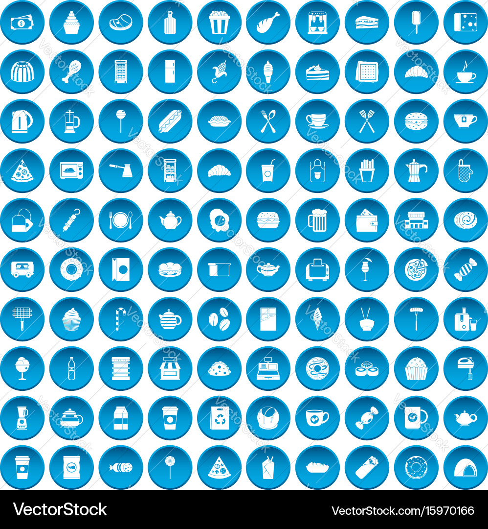 100 cafe icons set blue Royalty Free Vector Image