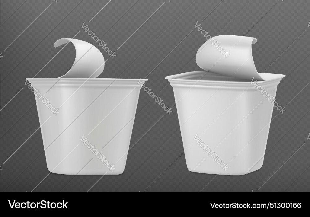 3d open lid yogurt plastic container pack mockup Vector Image