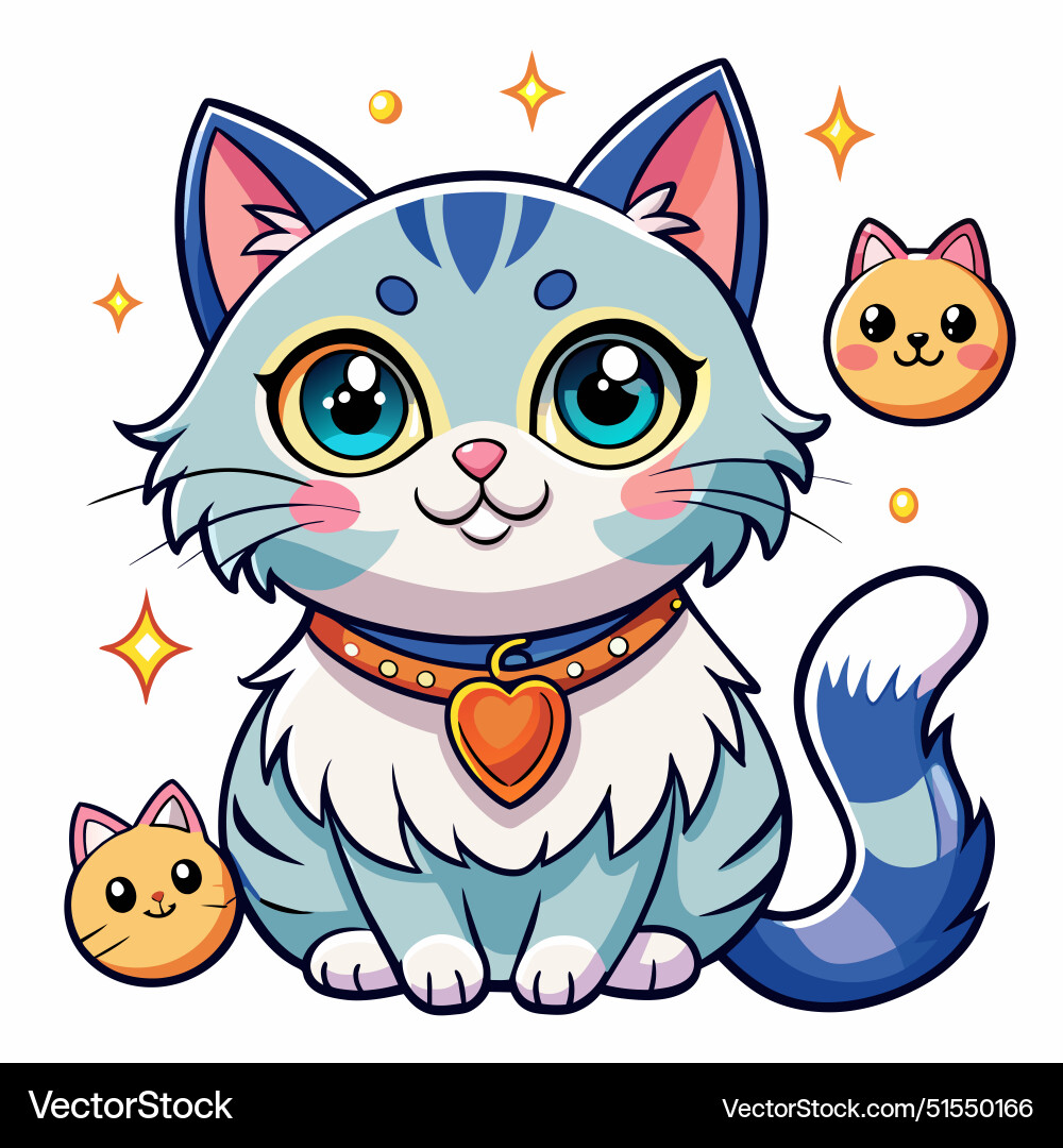 A cartoon cat wearing collar and sitting next Vector Image