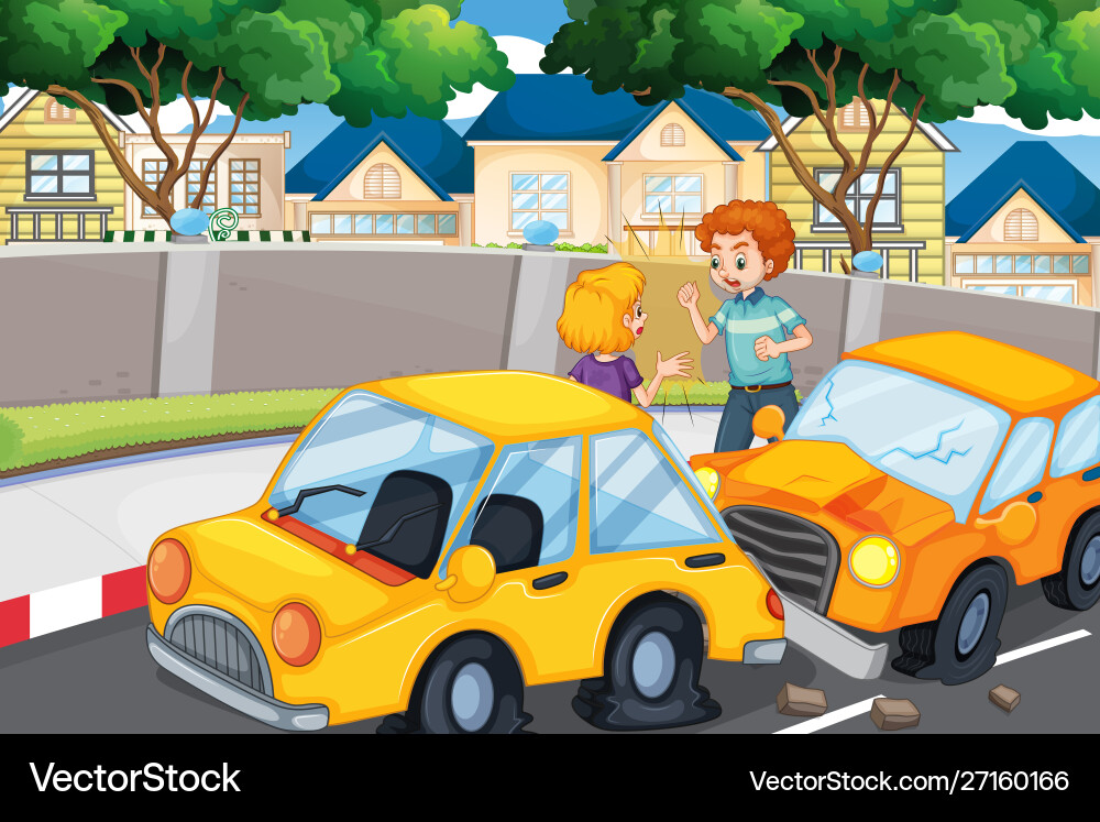 Accident scene with people and car crash Vector Image