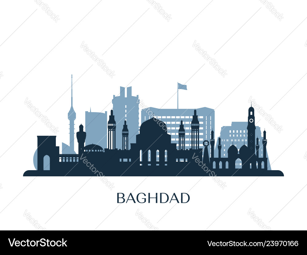 Baghdad skyline monochrome silhouette Royalty Free Vector