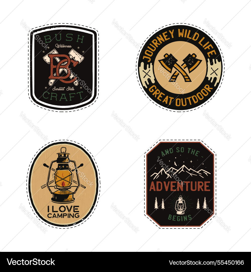 Camping adventures badges big set designs with Vector Image