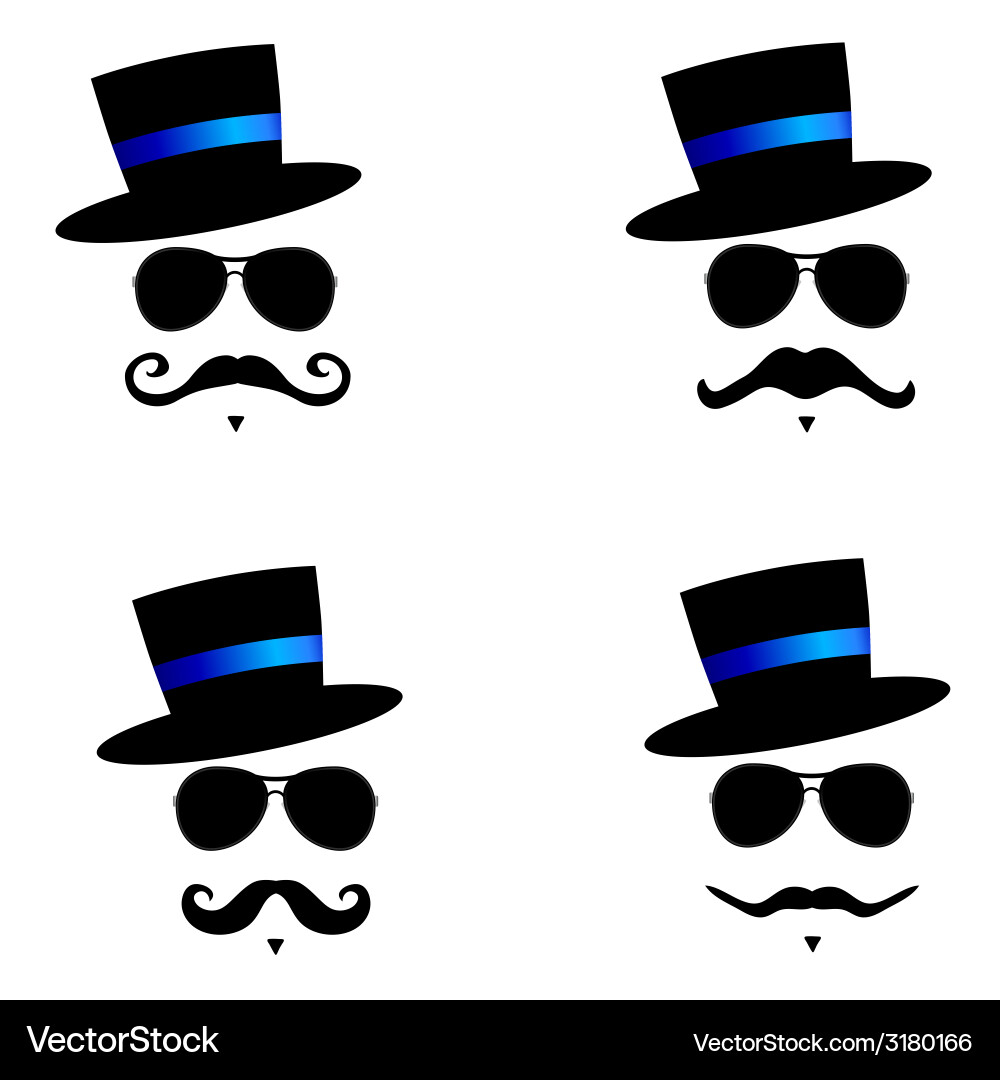 Face with mustache blue hat color Royalty Free Vector Image