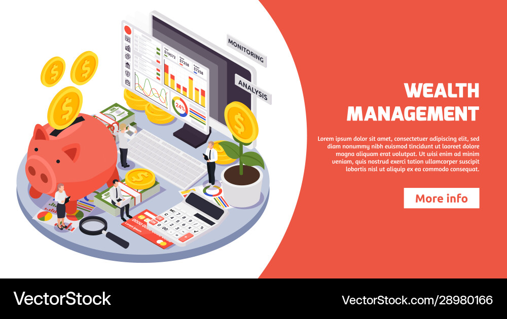 Isometric wealth management banner Royalty Free Vector Image