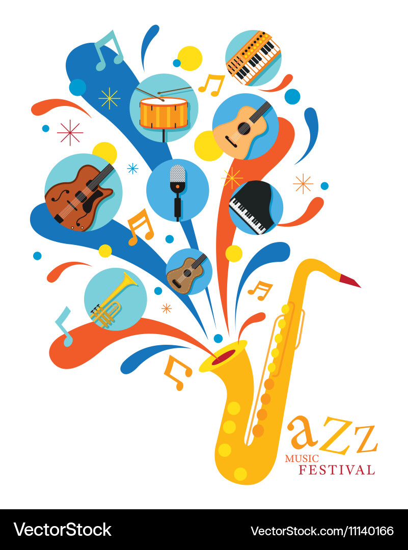 Jazz music instruments saxophone with icons Vector Image