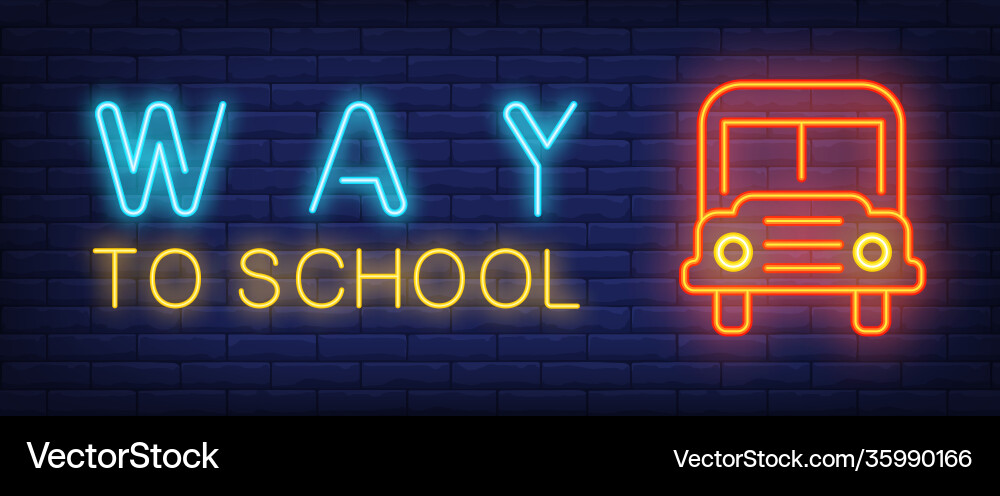 Neon School Bus Route Royalty Free Vector Image