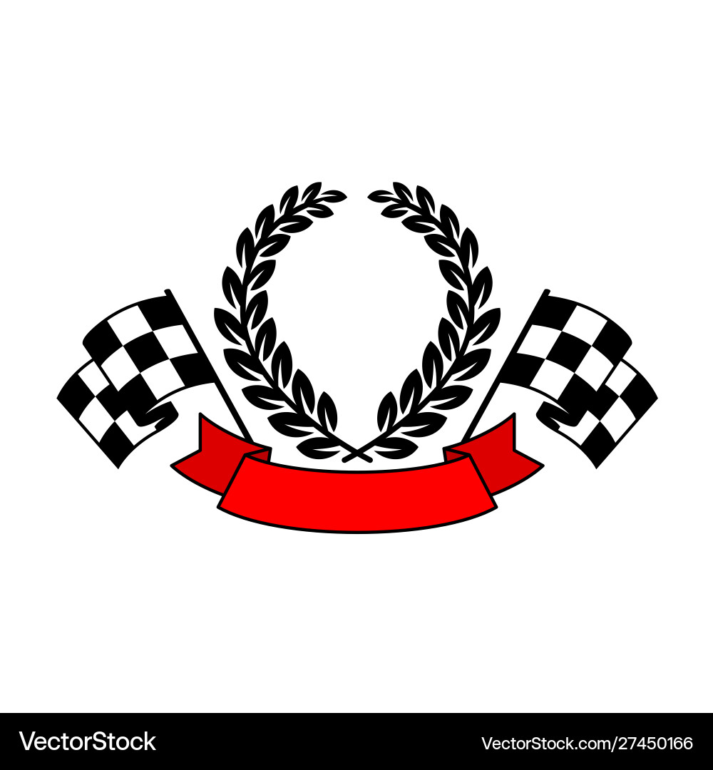 Racing flags with wreath and ribbon text Vector Image