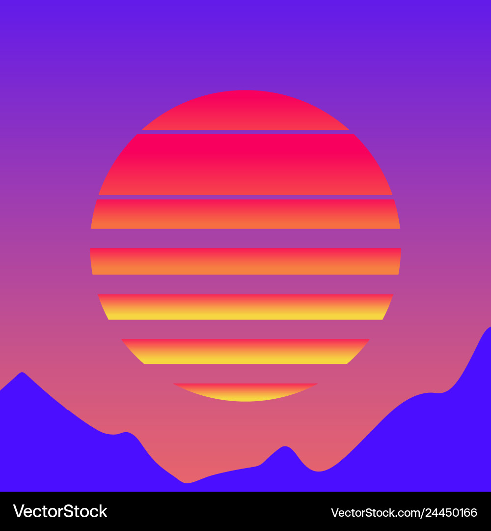 Retrowave sun 1980s style Royalty Free Vector Image