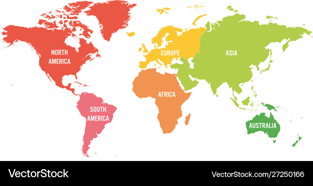 Six Continent World Map Royalty Free Vector Image