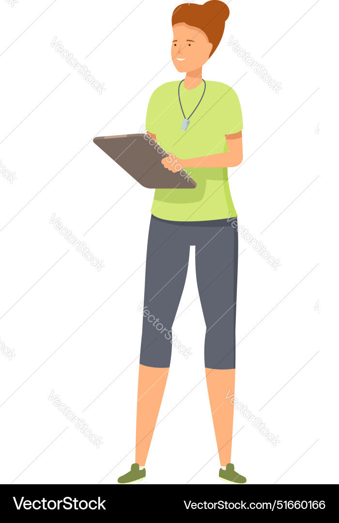 Smiling female coach holding training plan Vector Image