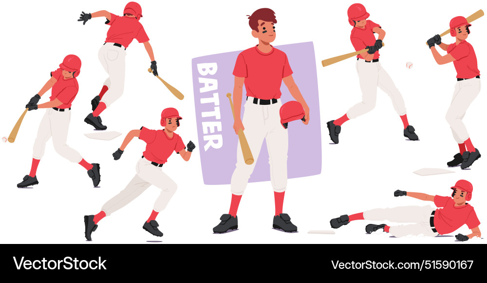 Baseball player batter in various action poses Vector Image