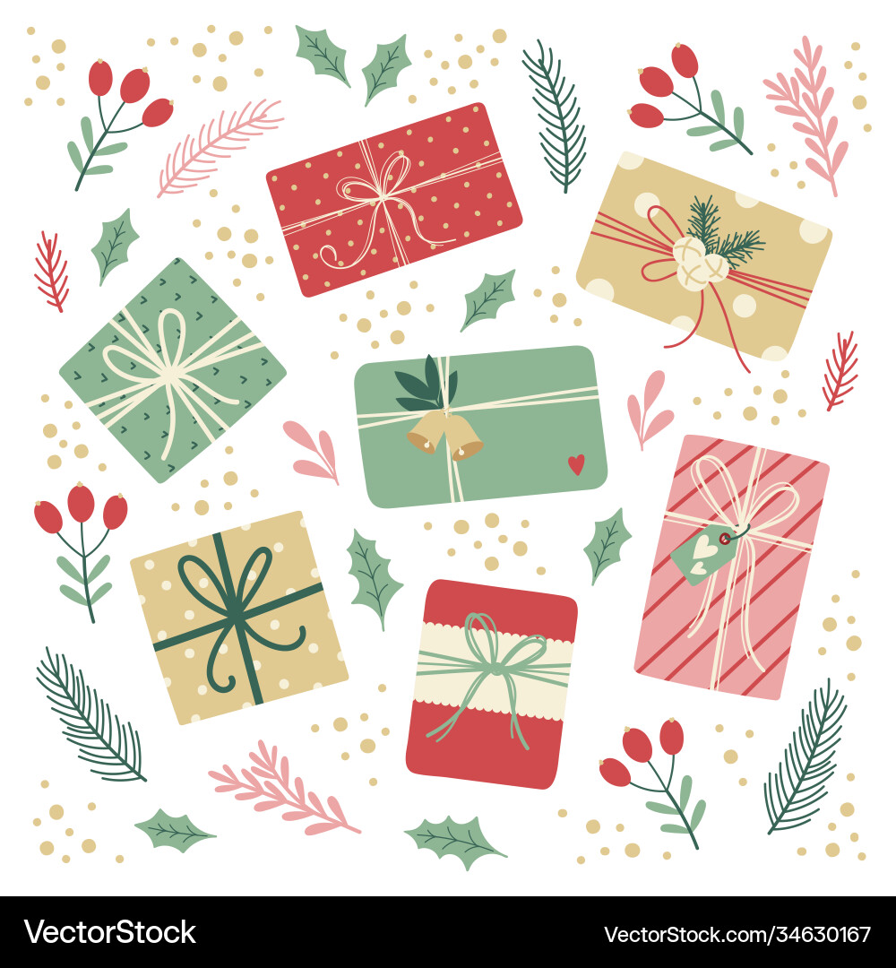 Christmas gifts on white background Royalty Free Vector