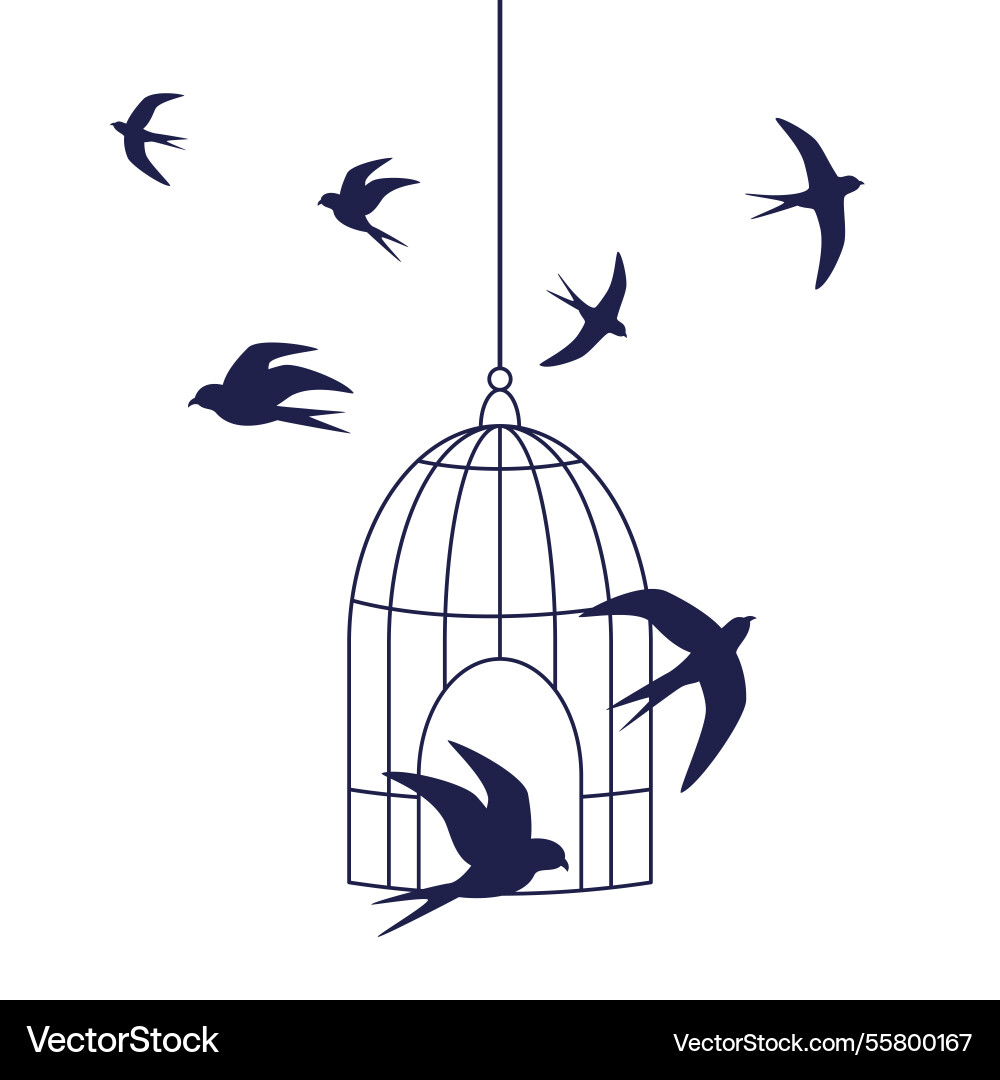 Freedom concept with birds and cage Royalty Free Vector