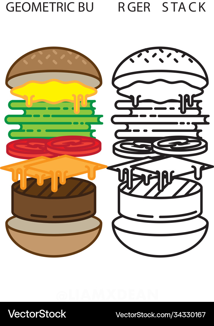 Geometric burger anatomy set Royalty Free Vector Image
