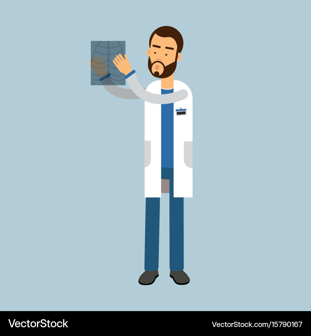 Male doctor character looking at xray Royalty Free Vector