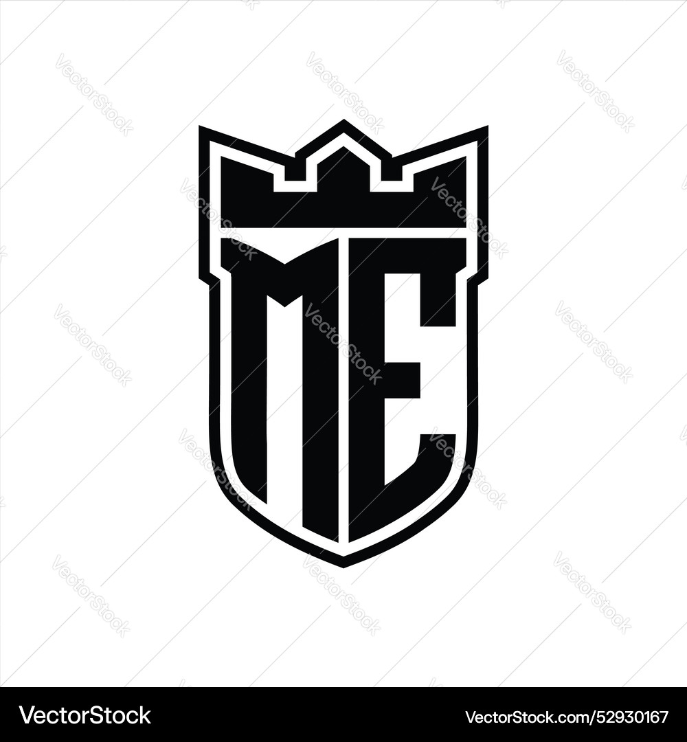 Me logo shield shape with geometric crown inside Vector Image