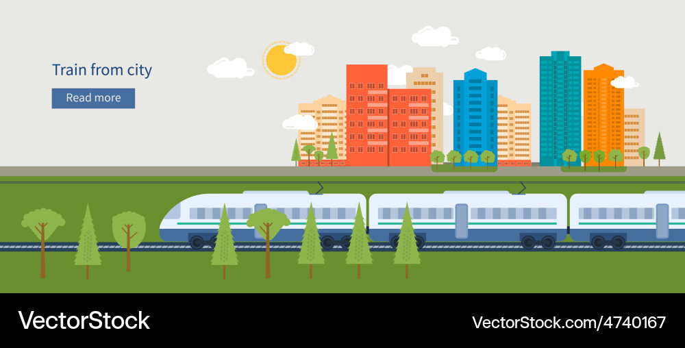 Train on Railway with Cityscape Royalty Free Vector Image