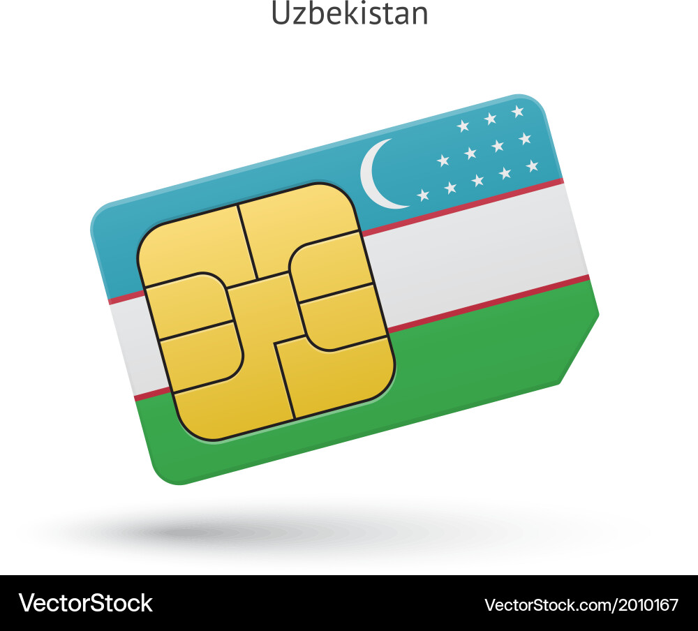 Uzbekistan mobile phone sim card with flag Vector Image