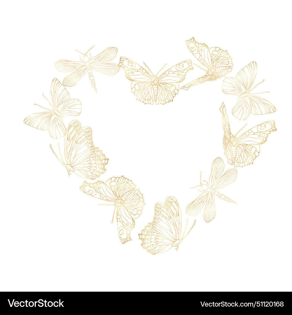A heart with butterflies drawn around Royalty Free Vector