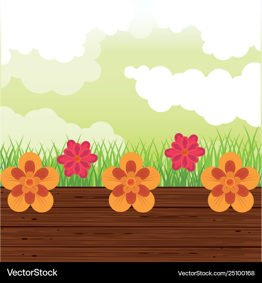 Beautiful garden with flowers scenery Royalty Free Vector