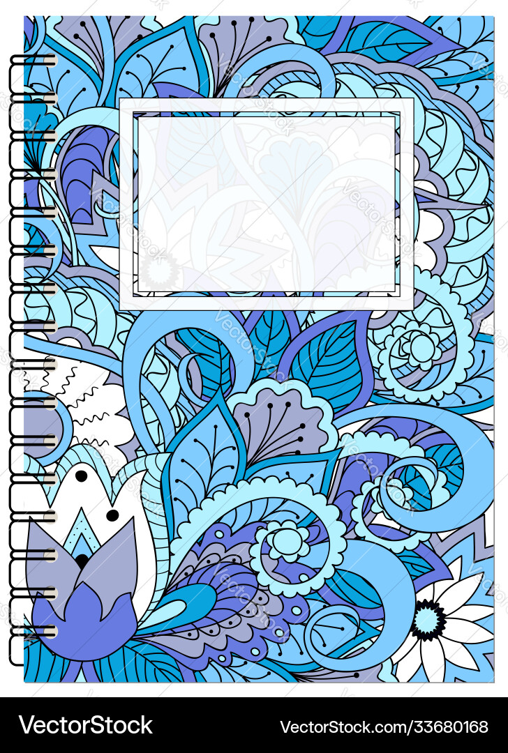 Blue cover zen floral design notebook Royalty Free Vector
