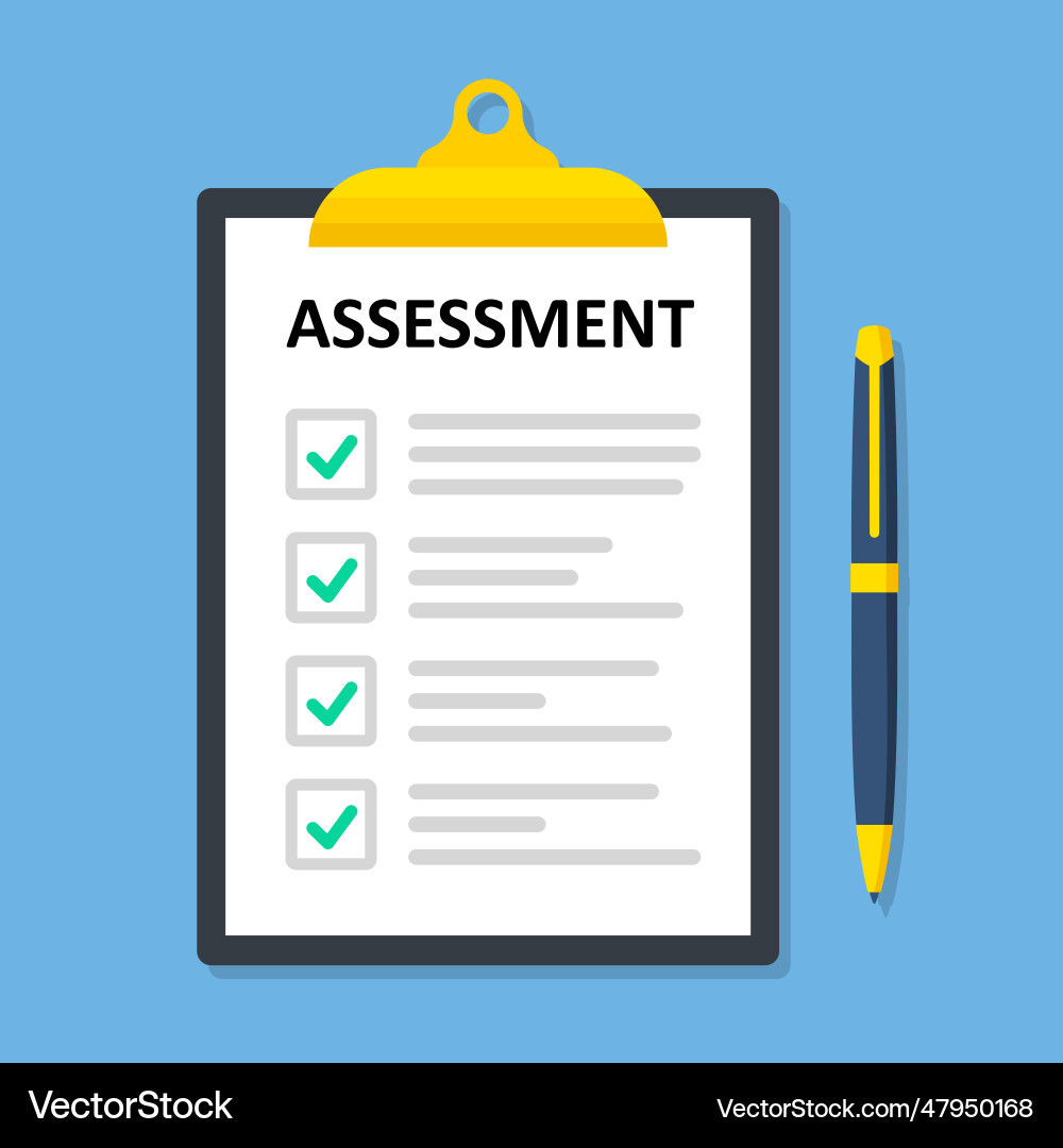 Clipboard checklist with assessment paperwork Vector Image