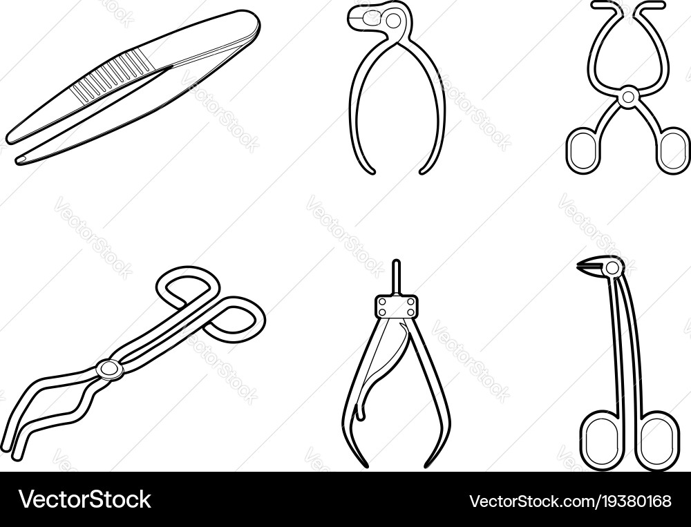 Forceps icon set outline style Royalty Free Vector Image