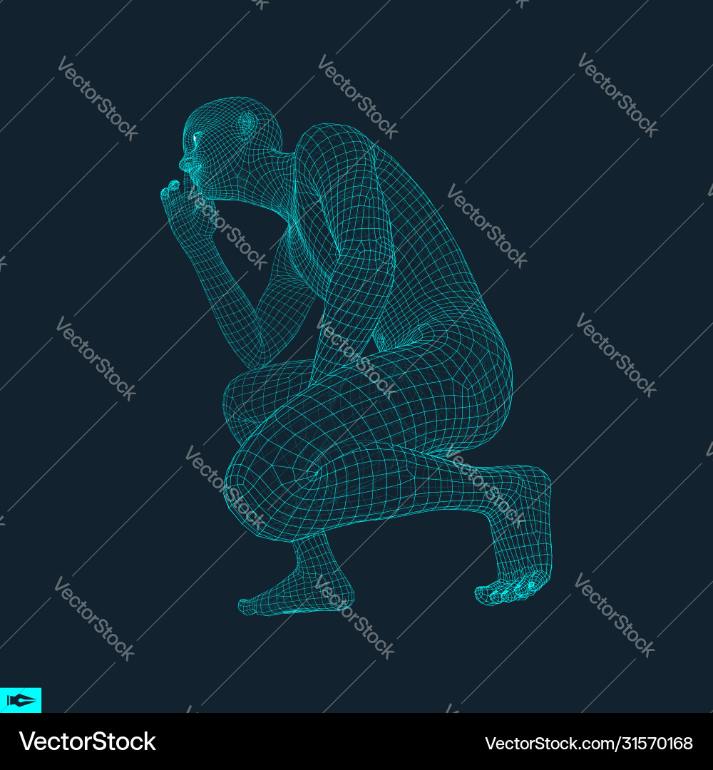 Man in a thinker pose 3d model geometric Vector Image
