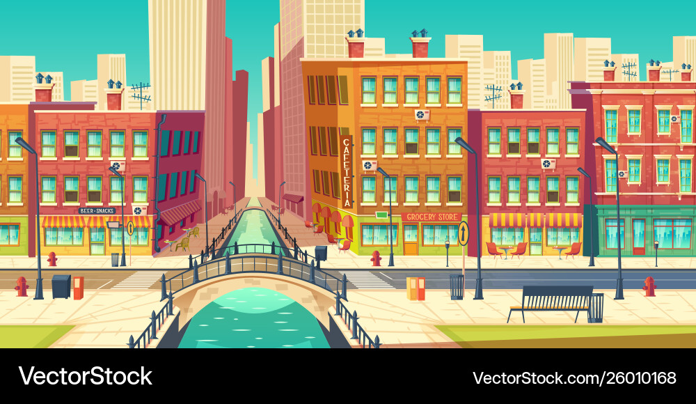 Metropolis old district street cartoon Royalty Free Vector