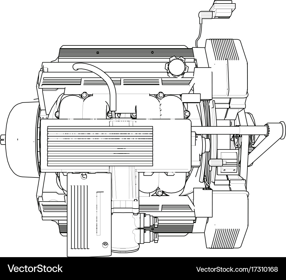 Powerful car engine is drawn Royalty Free Vector Image