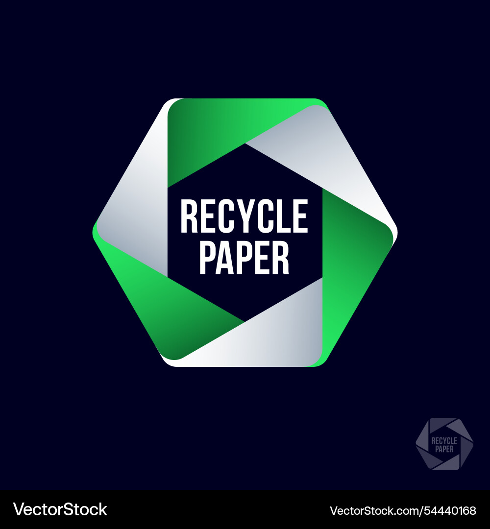 Recycle icon hexagon white green paper element Vector Image