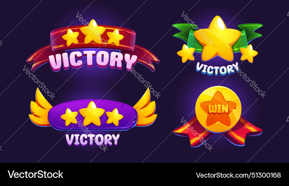 Victory game badges set isolated on background Vector Image