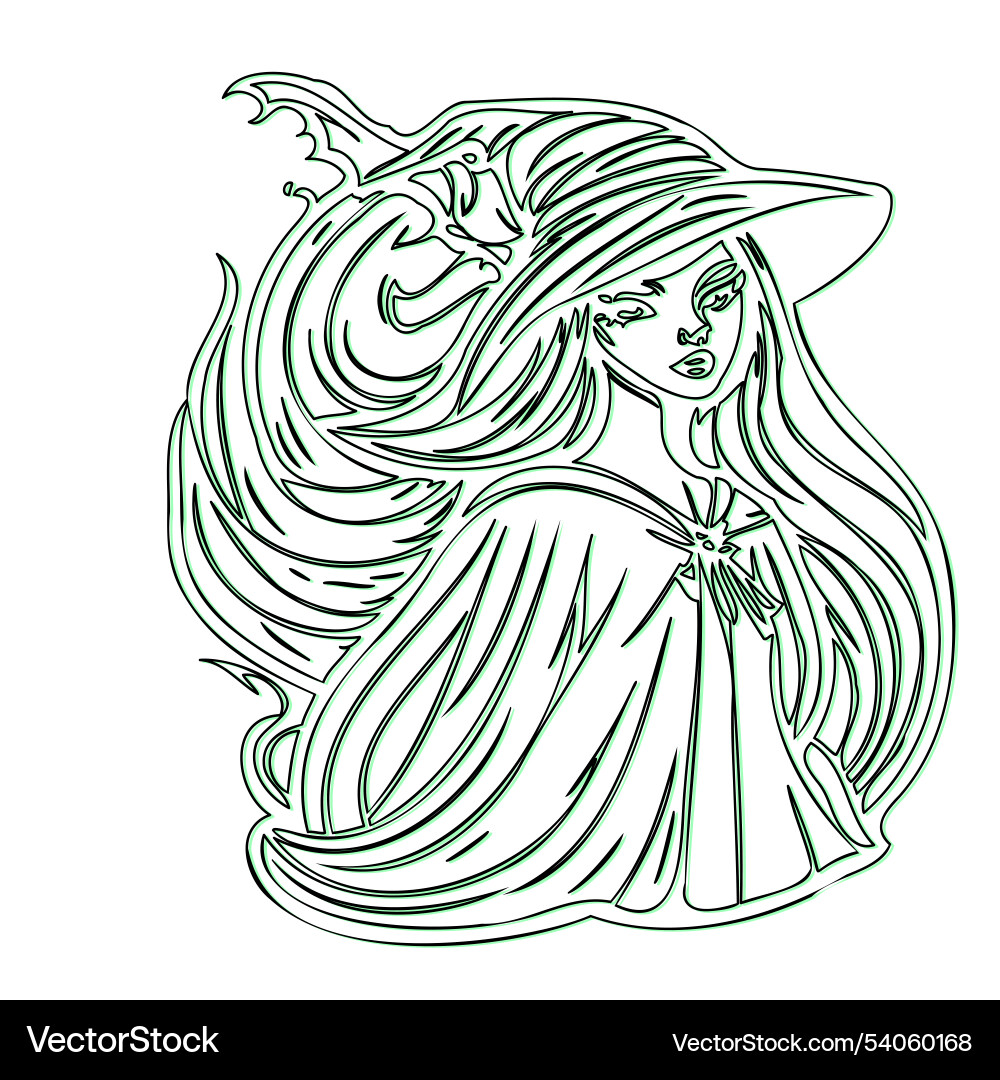 Witch outline sketch green Royalty Free Vector Image
