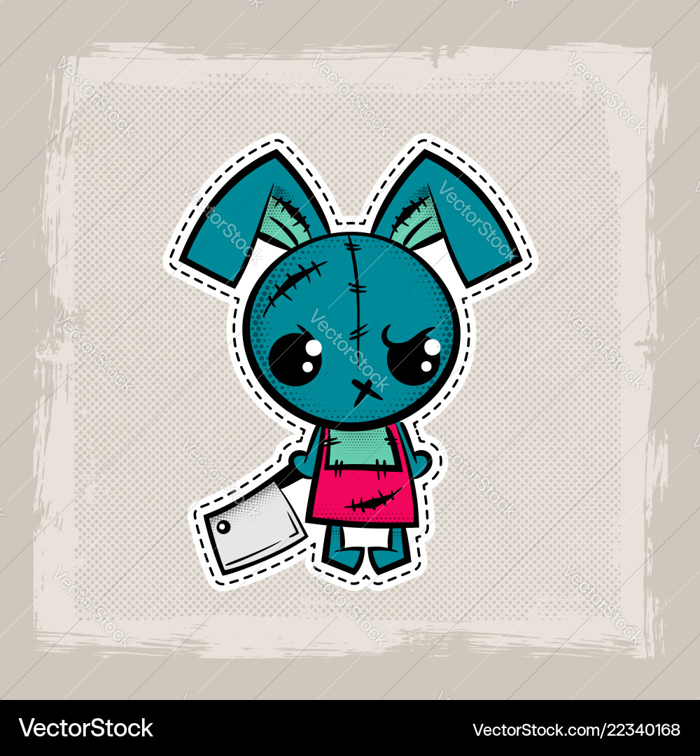Zombie Stitch Bunny - Halloween Sticker Royalty Free Vector