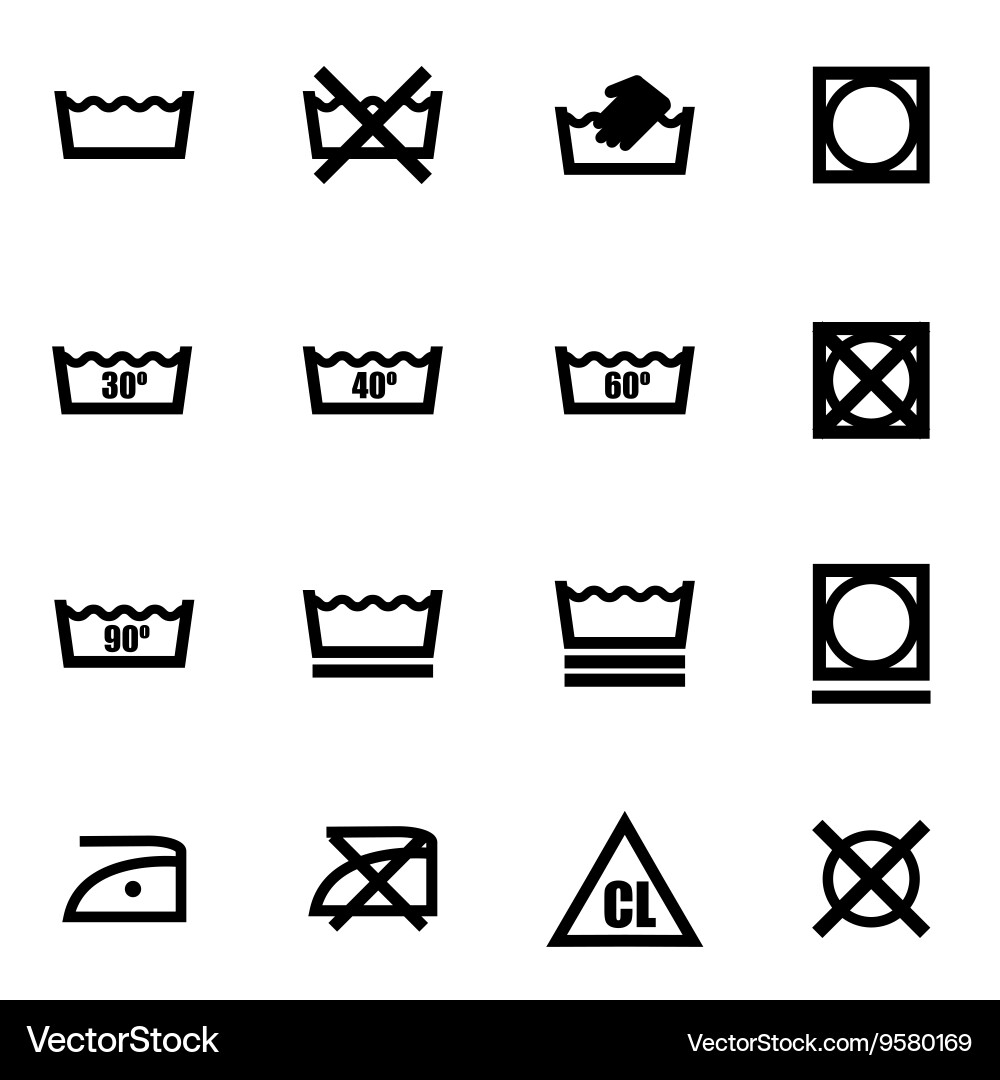 Black washing signs set Royalty Free Vector Image
