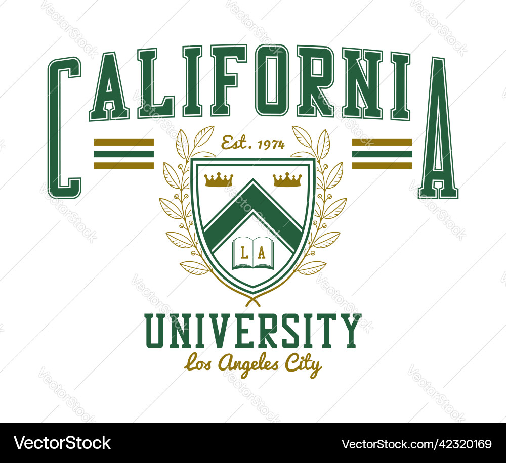 California university t-shirt design with shield Vector Image
