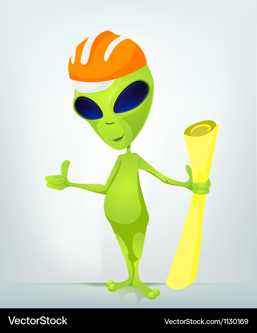 Cartoon Alien Construction Worker Royalty Free Vector Image