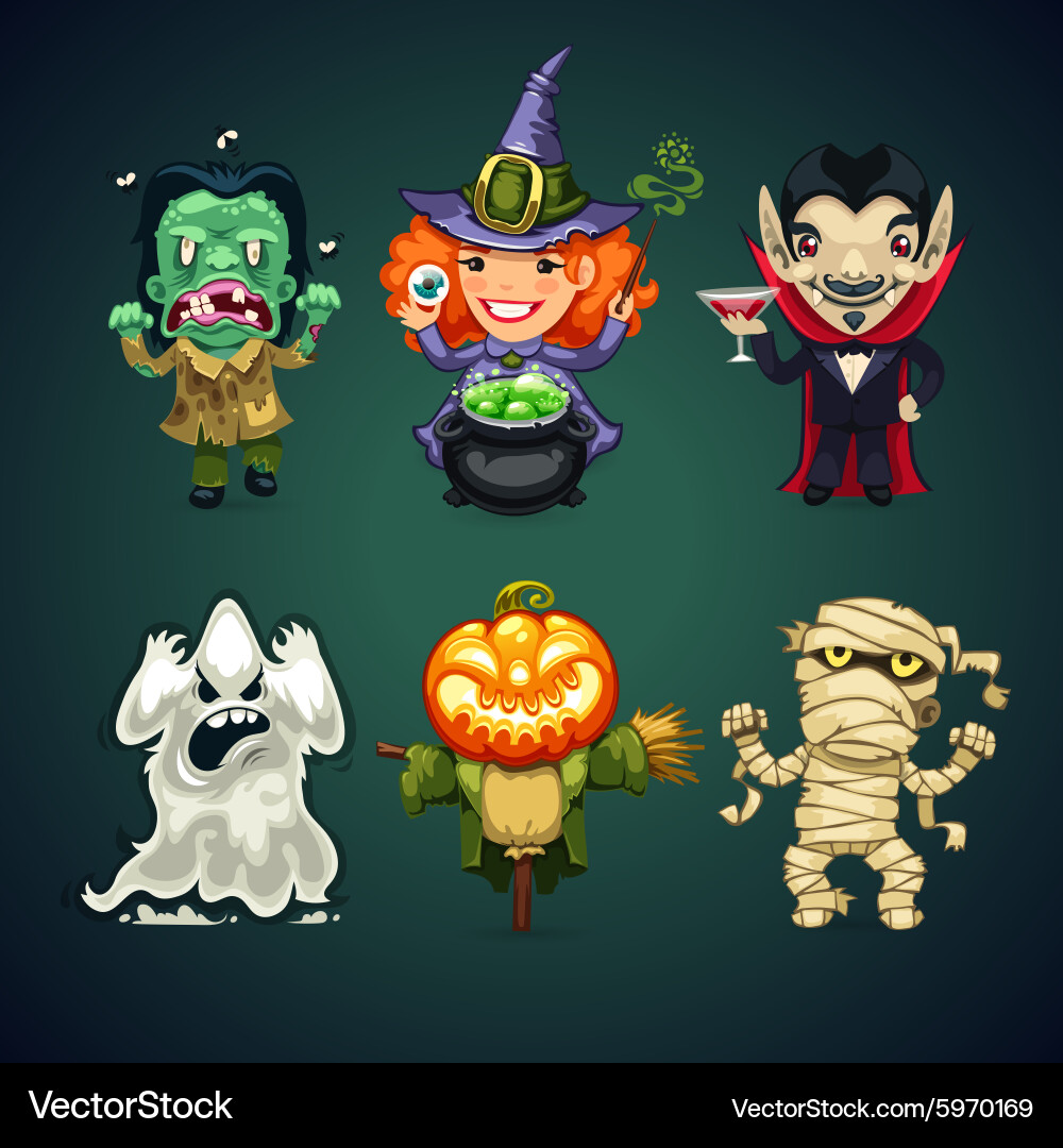 Cartoon Halloween Monster Set Royalty Free Vector Image