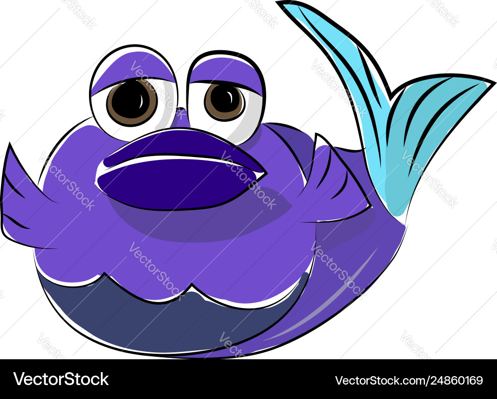Drawing a cute blue color fish with big round Vector Image