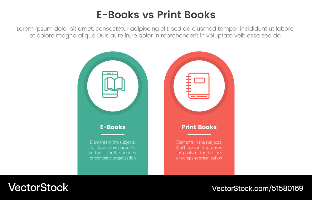 Ebook vs physical book comparison concept Vector Image