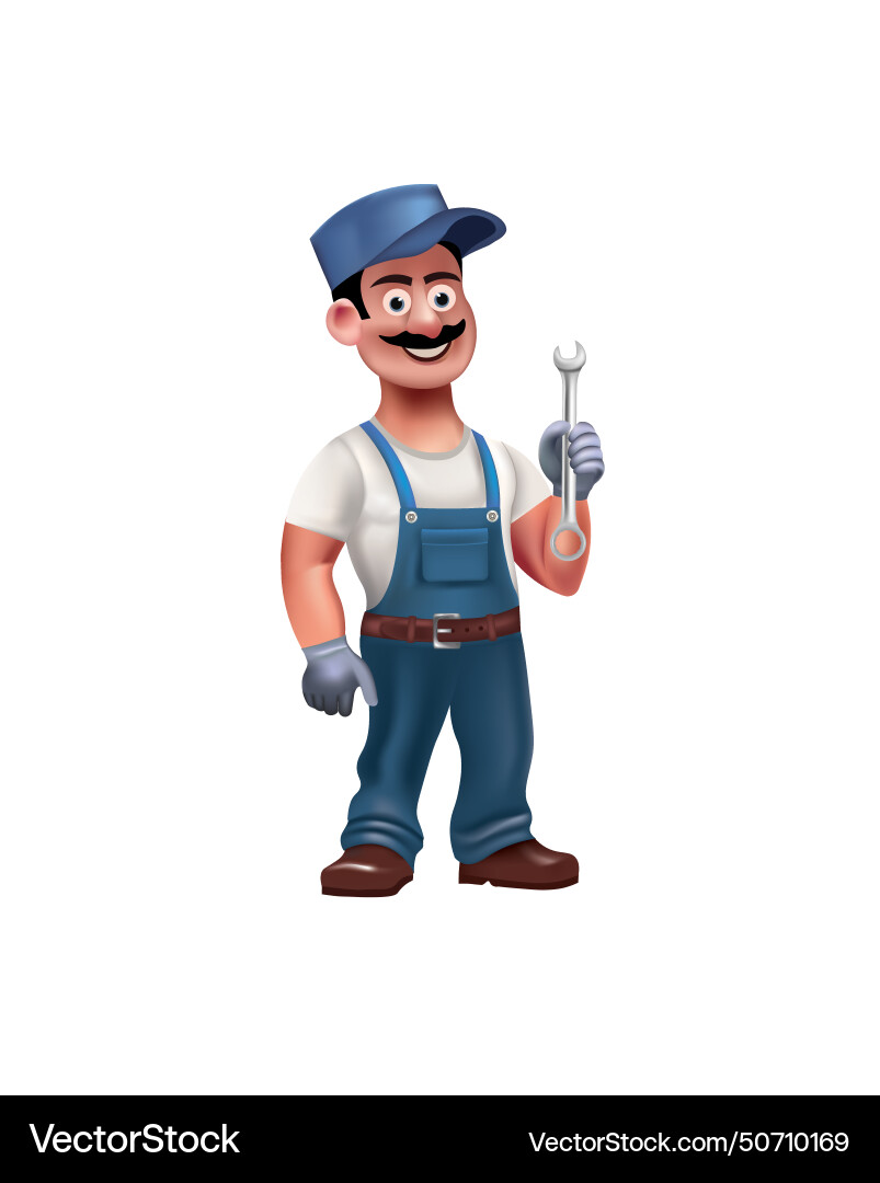 Handy man holding a wrench key Royalty Free Vector Image
