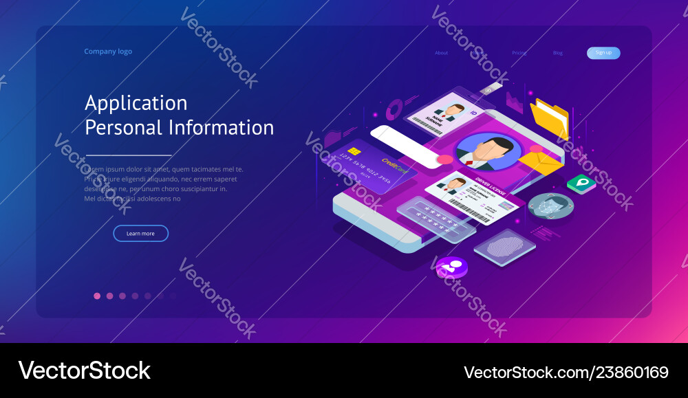 Isometric personal data information app identity Vector Image