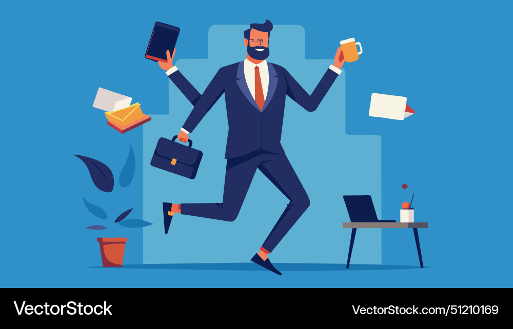 Multitasking man Royalty Free Vector Image - VectorStock