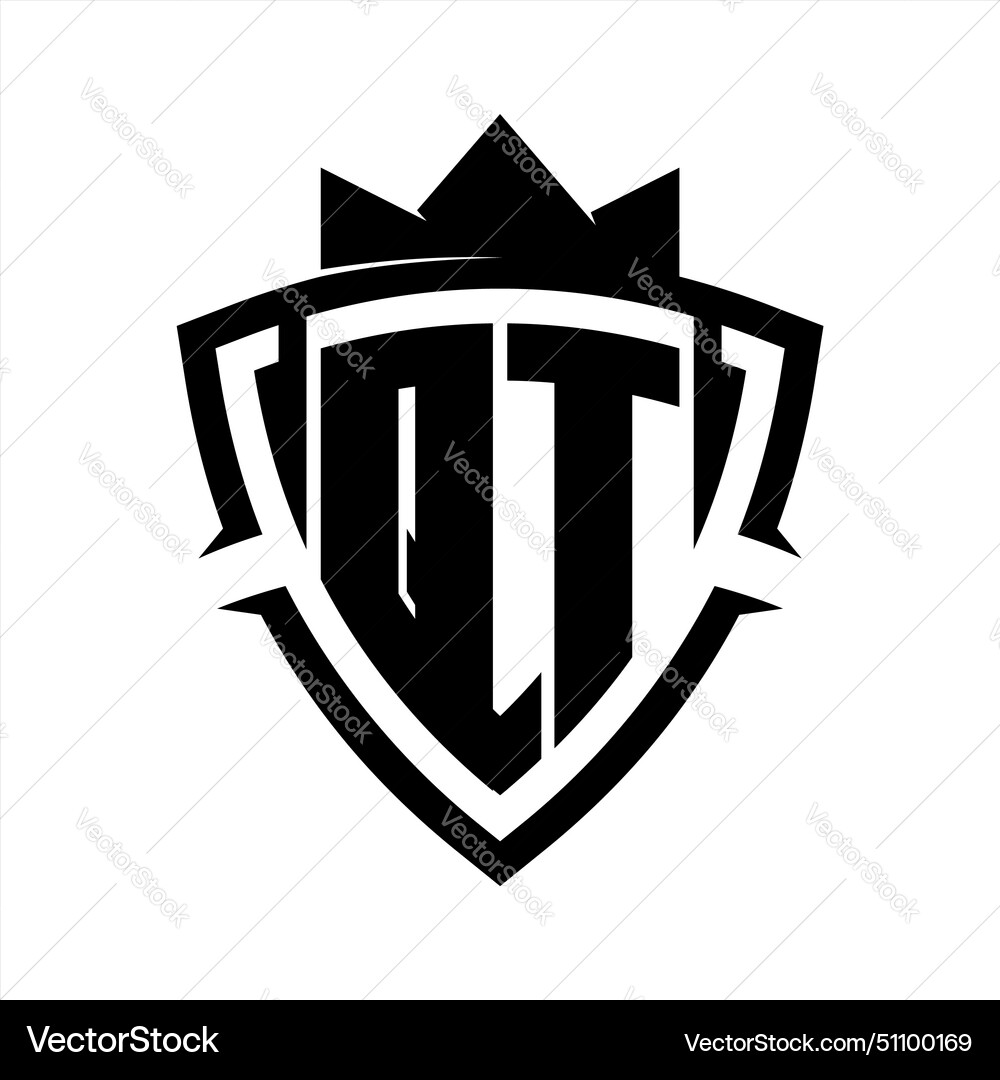 Qt letter bold monogram triangle curve shield Vector Image