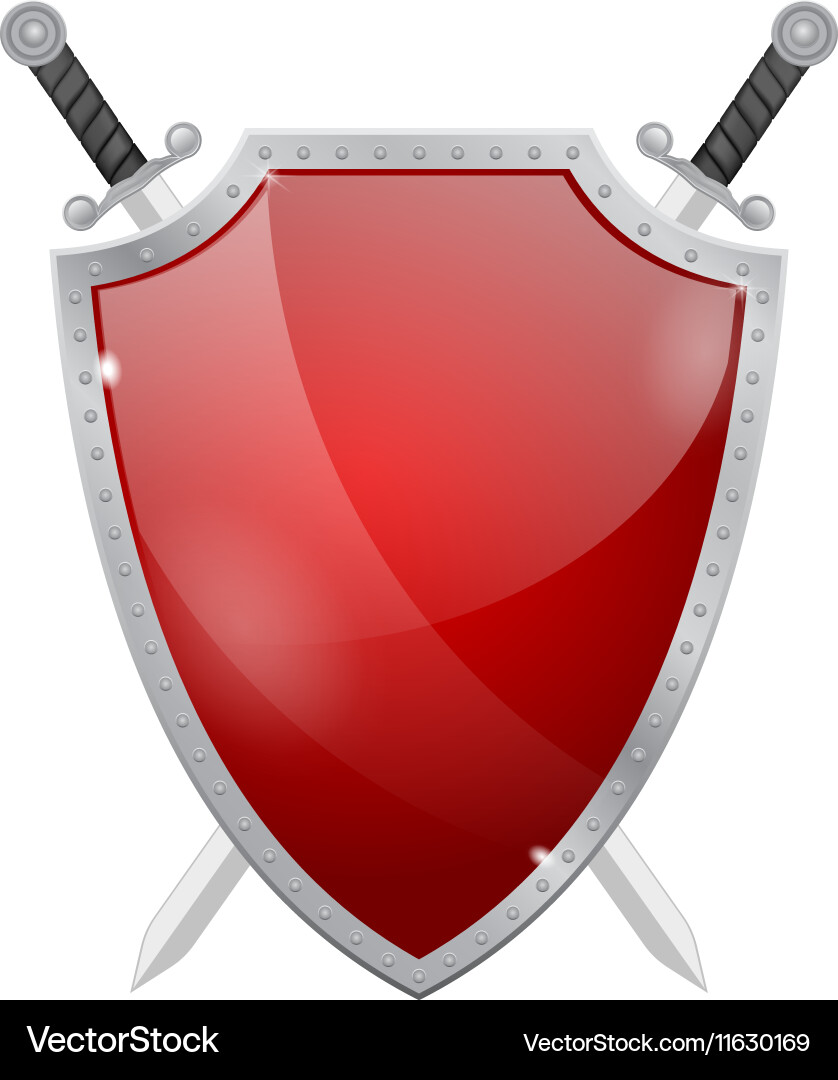 Shield with swords glass metal frame Royalty Free Vector