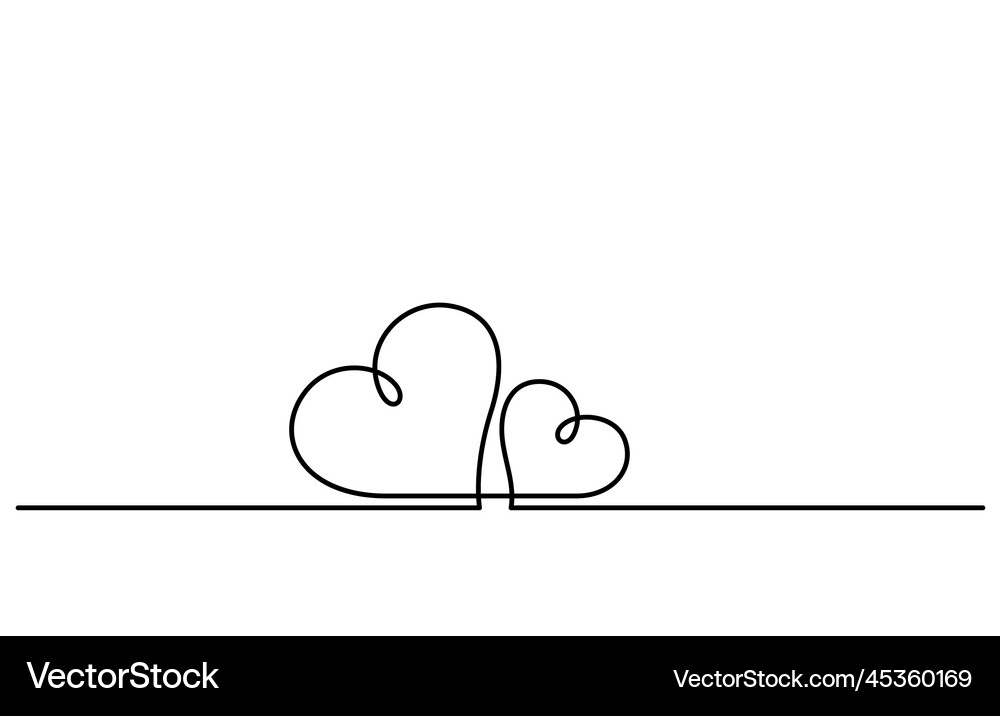 Two hearts in continuous line drawing romanticism Vector Image