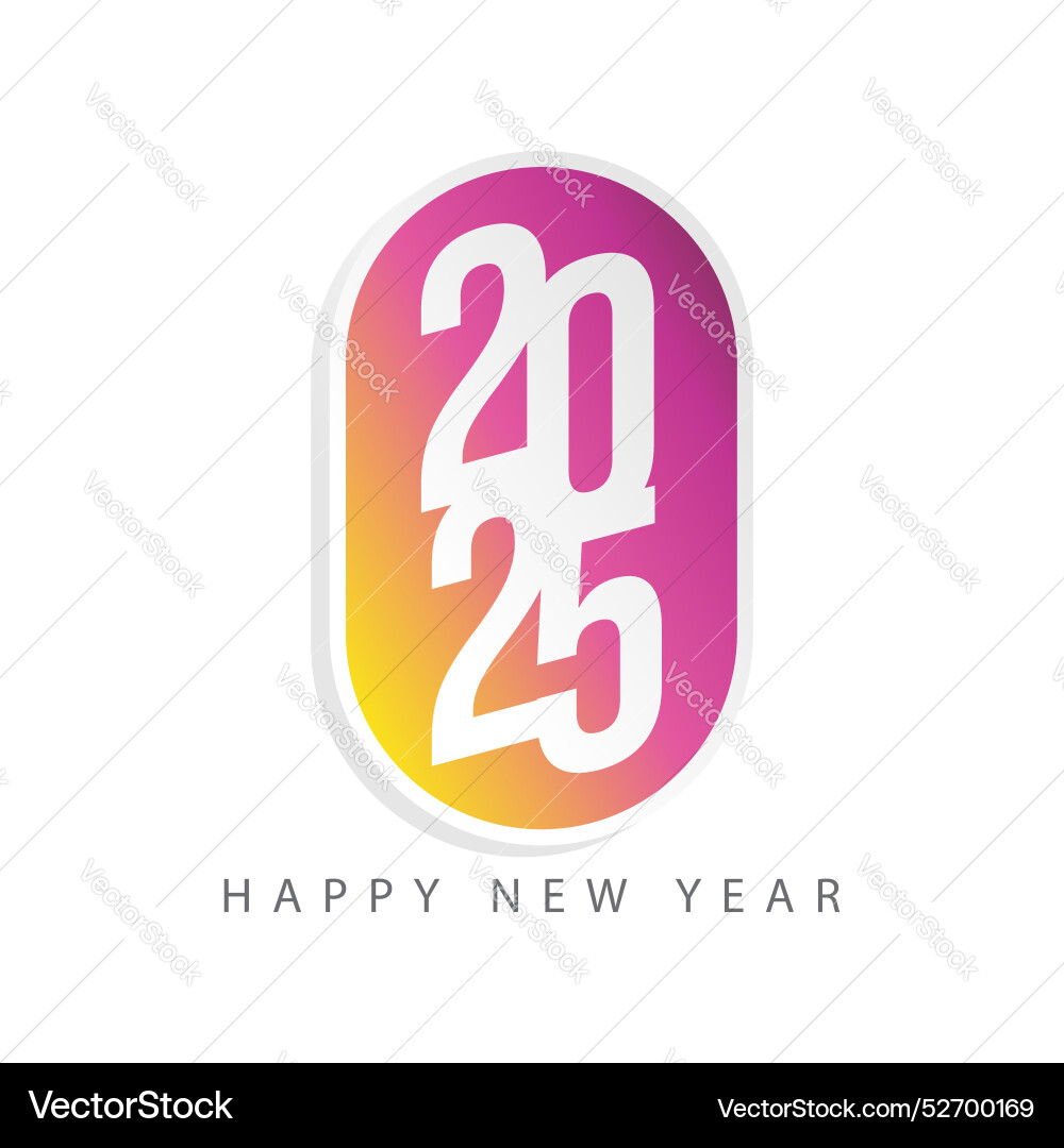White 2025 numbers yellow pink gradient circle Vector Image
