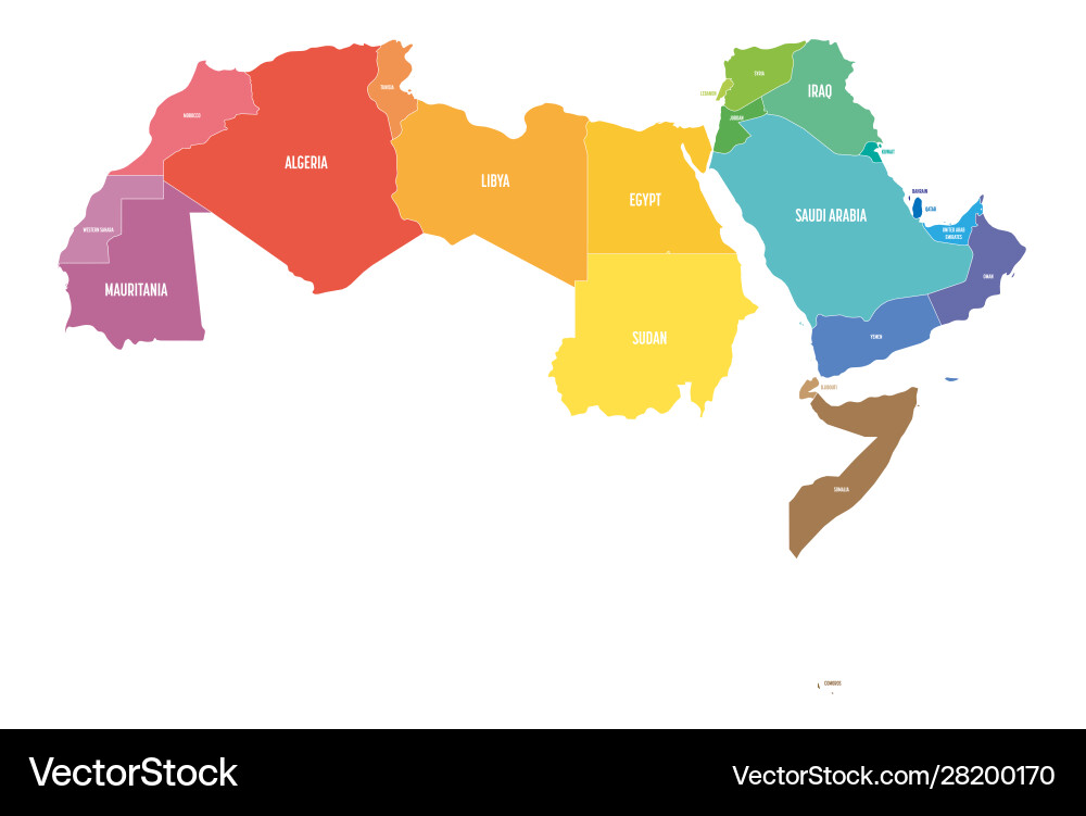 Arab world states political map with colorfully Vector Image