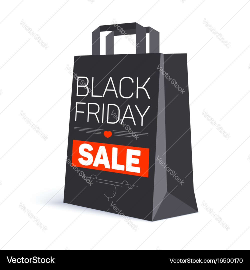 Black paper shopping bag with ad text Royalty Free Vector